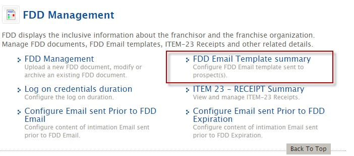Configuring the FDD – FranConnect Inc