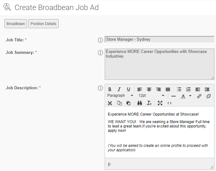 Creating an External Job Ad - Broadbean – FranConnect Inc