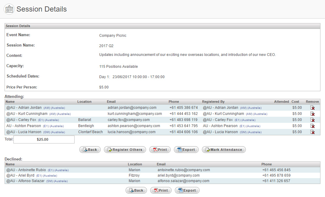 Marking Attendance for a Session – FranConnect Inc