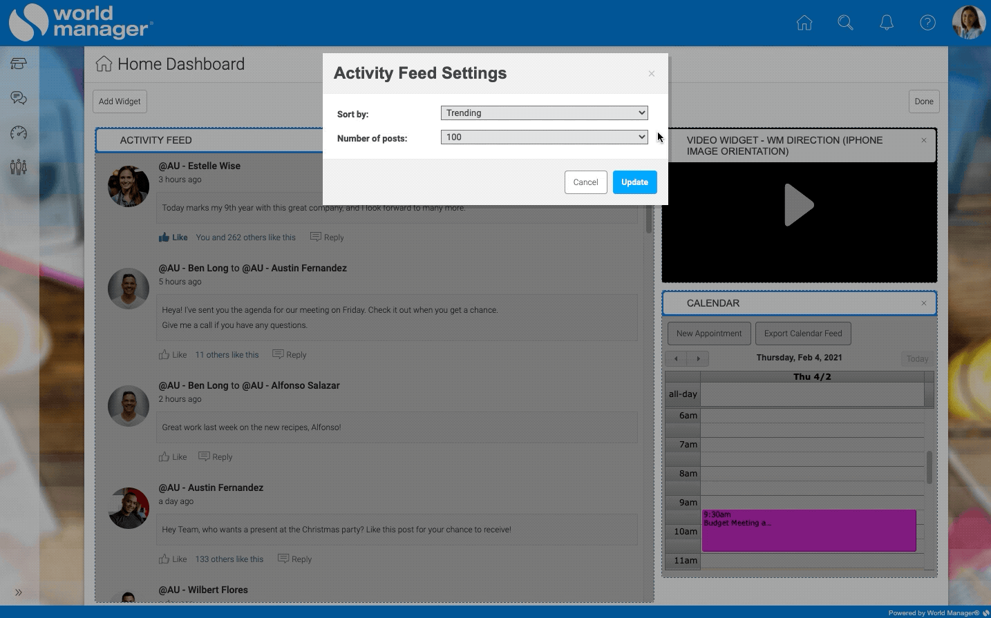 Activity Feed Widget Enhancements – FranConnect Inc